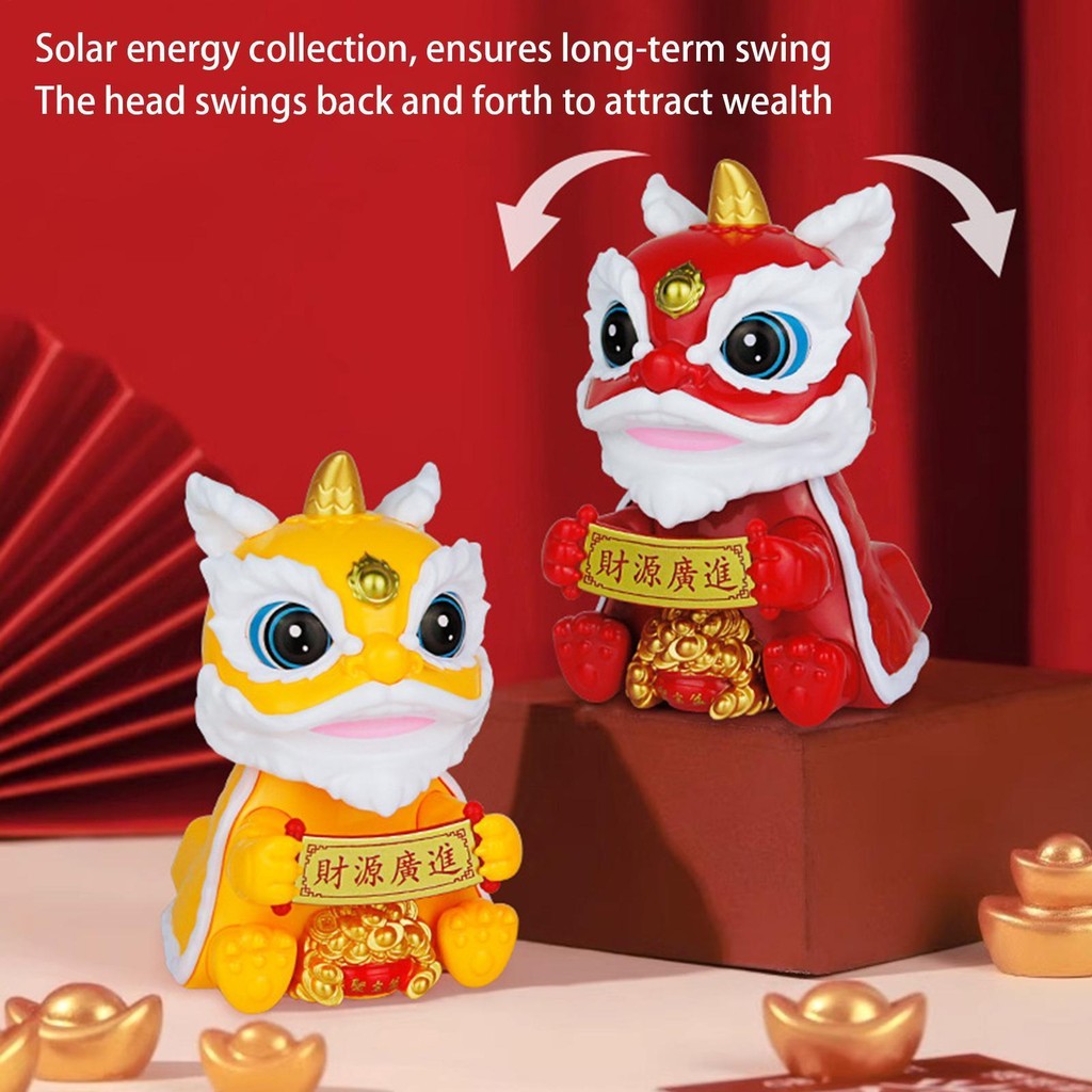 Chinese Lion Figure Decorative Solar Lion for Desktop Traditional Solar ...