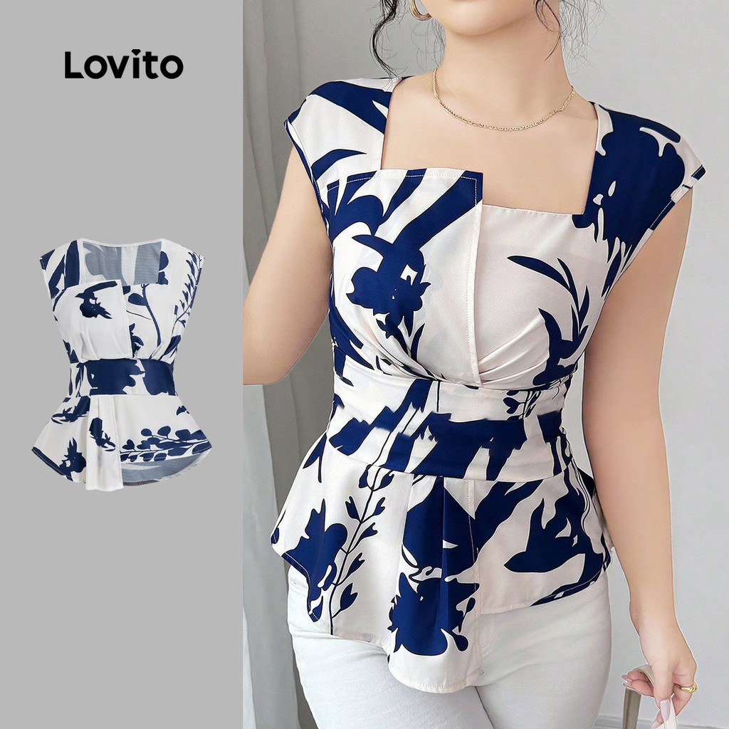 (New) Lovito Boho Top Asymmetrical Pleated Spring/summer Top for Women L150ED338 (New) Lovito ...