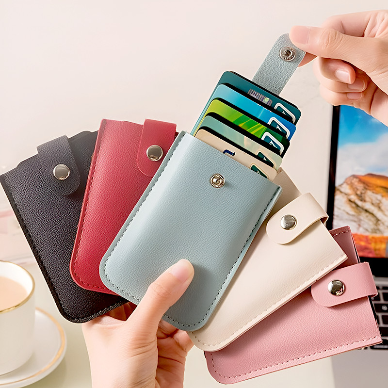 5 Slots Pull-out Type Card Pouch PU Leather ID Card Holder Wallet Case ...