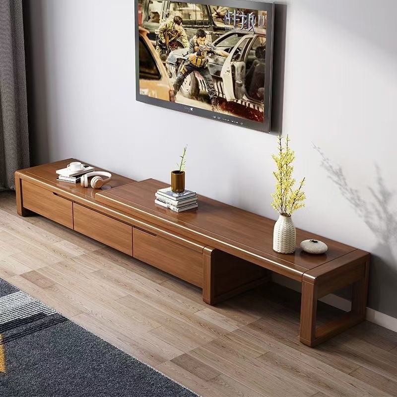 Walnut Color Retractable Floor Cabinet Solid Wood TV Cabinet Small ...