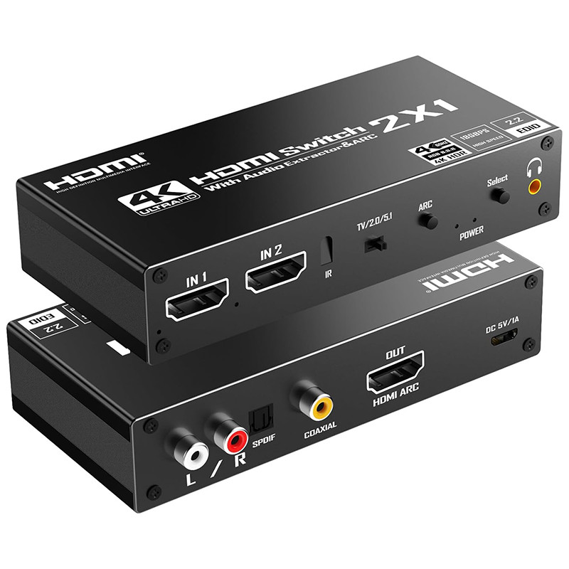 4K HDMI Switch 2x1 with Audio Extractor HDMI ARC Video Audio Switch ...