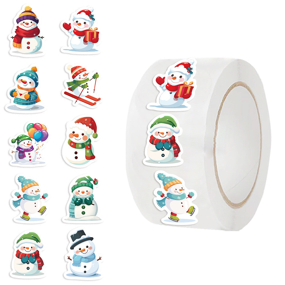 500 pcs 10 images Christmas Snowman Stickers Roll/Stickers Tape ...