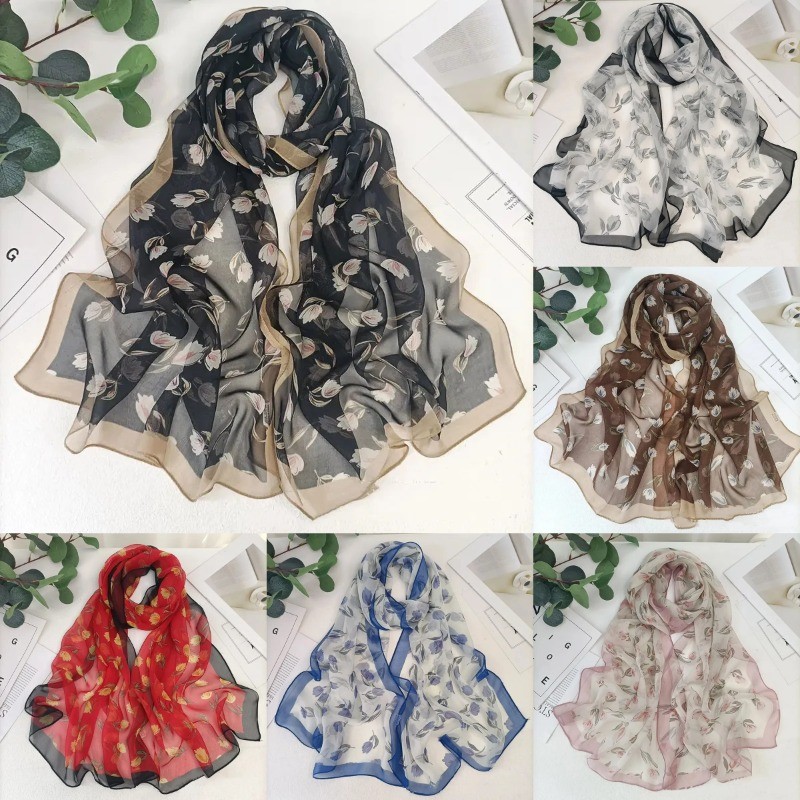 Printed Shawl Georgette Chiffon High Quality Versatile Scarf Magnolia ...