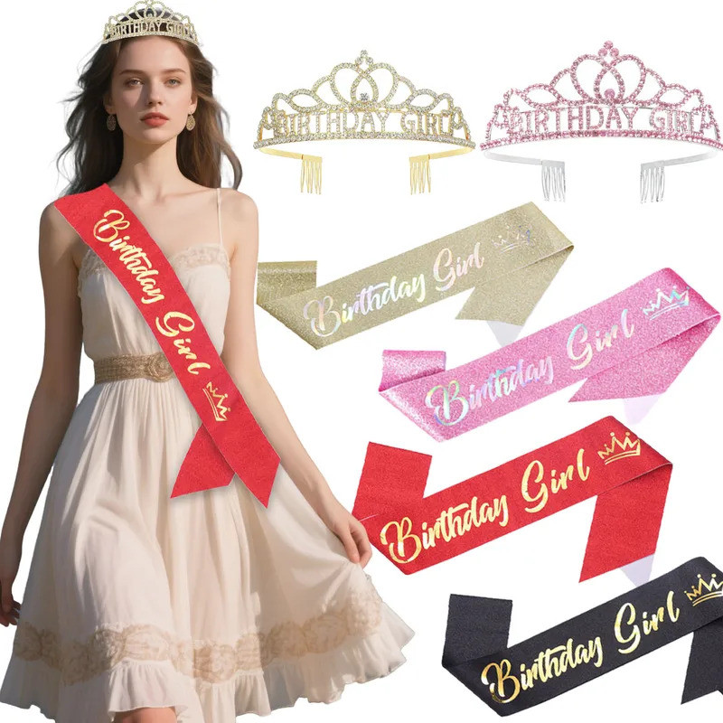 Birthday Party Girl Crown Princess Crown Birthday Belt Ladies Happy ...