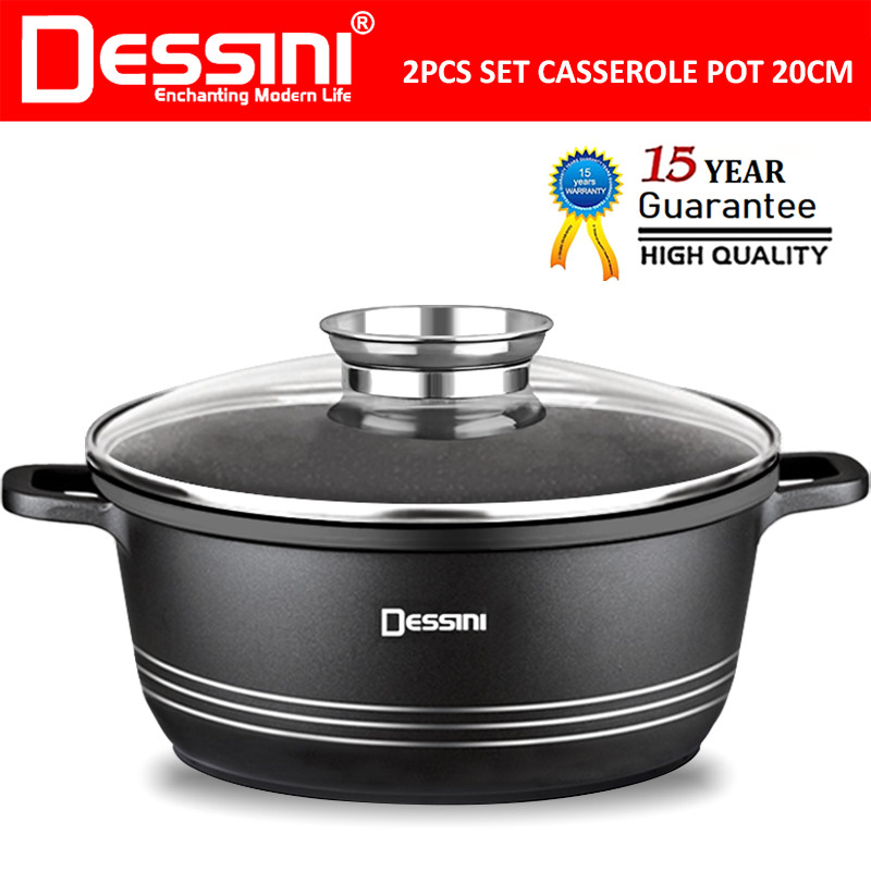 DESSINI ITALY 20CM Casserole Die Cast Aluminium Induction Non Stick Pot ...