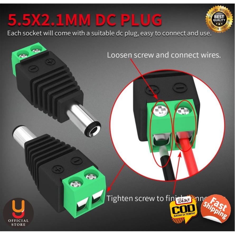 DC Power Connector Male Female Jack 5.5mm x 2.1 mm CCTV Cable ...