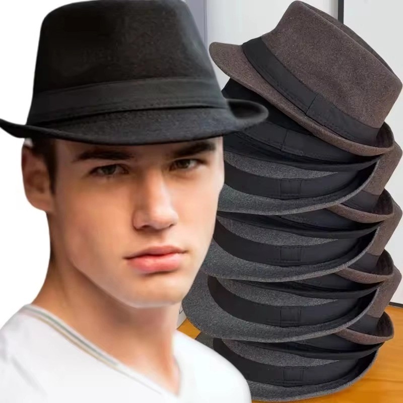 Wide Brim Middle Aged Men Wool Felt Fedora Autumn Winter Male Gentleman ...