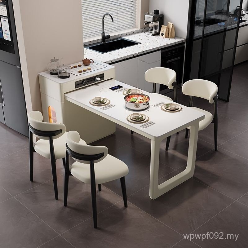 Retractable Integrated Island Table Household Solid Wood Style Modern ...