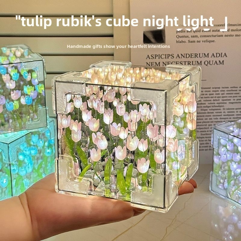 Tulip Lamp DIY Night Light with Mirrow LED Flower Lamp Light Decoration ...