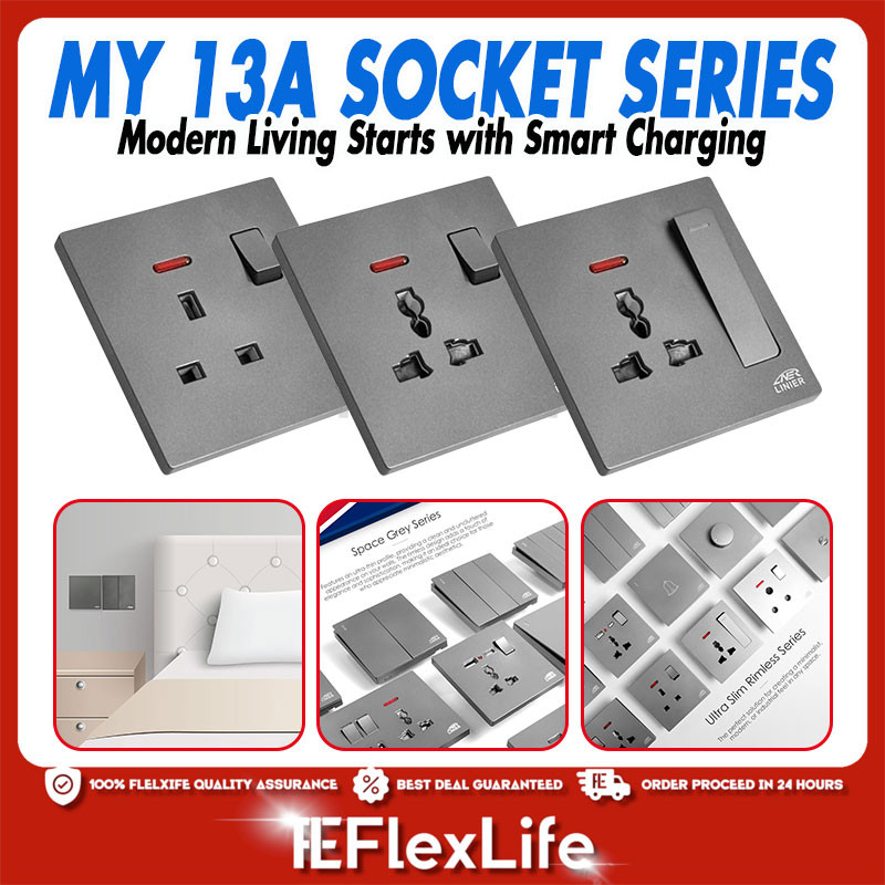 LINIER 13A Switch Socket Outlet Series Power Wall Plug ULTRA SLIM ...