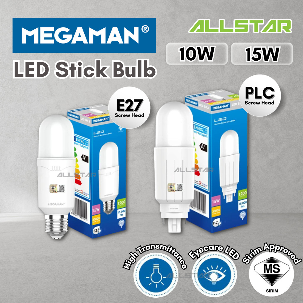 Megaman E27 PLC LED Stick Light Bulbs 10W Ultra Bright Eye Care Energy ...
