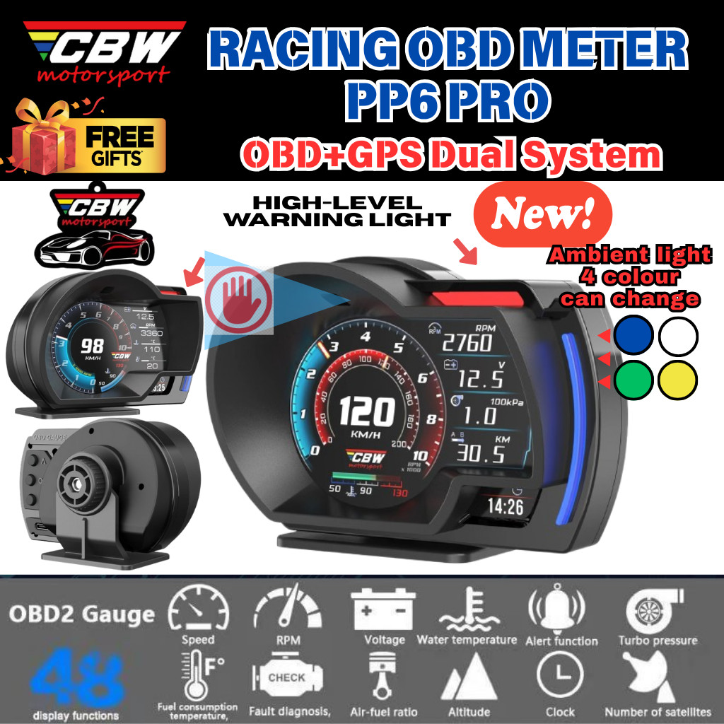 🇲🇾Latest Version‼️CBW PP6 PRO GPS Car OBD OBD2 Meter P6 Scanner Alarm ...