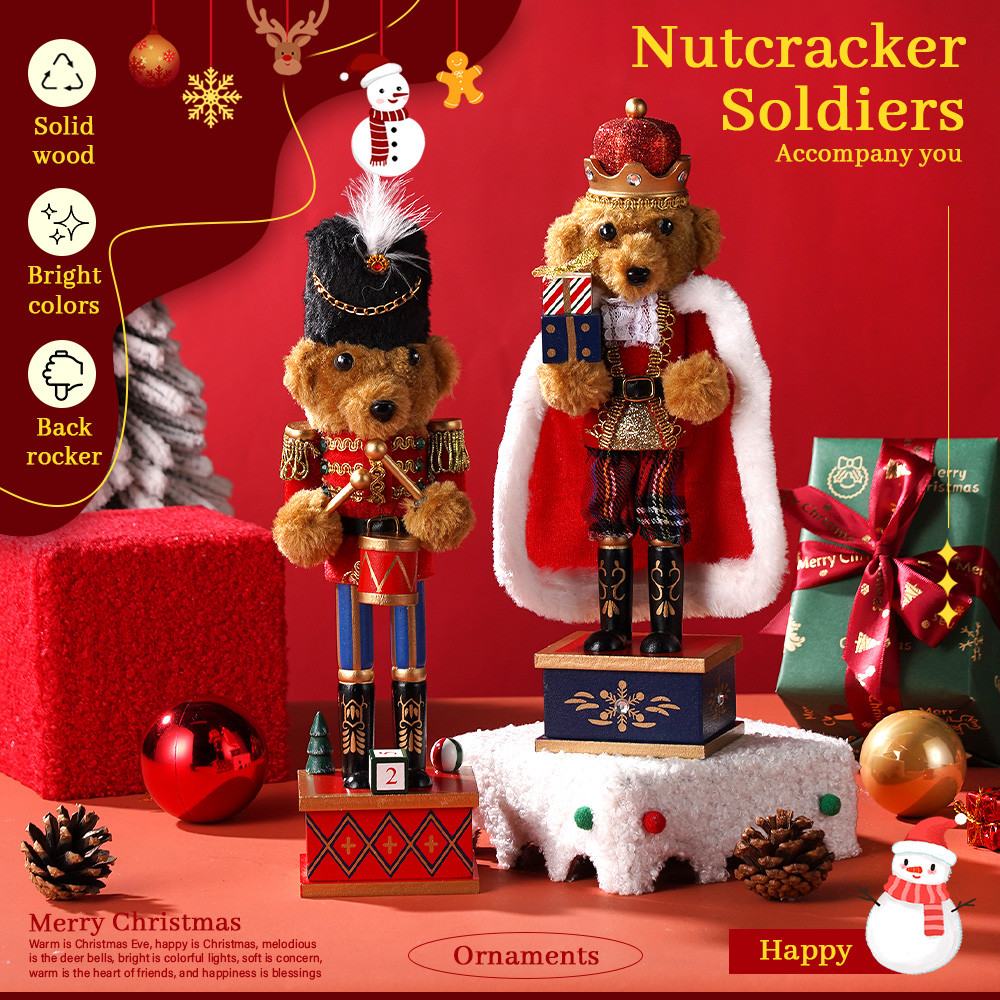 28CM Little Bear Nutcracker Tin Soldier Christmas Nutcracker King ...