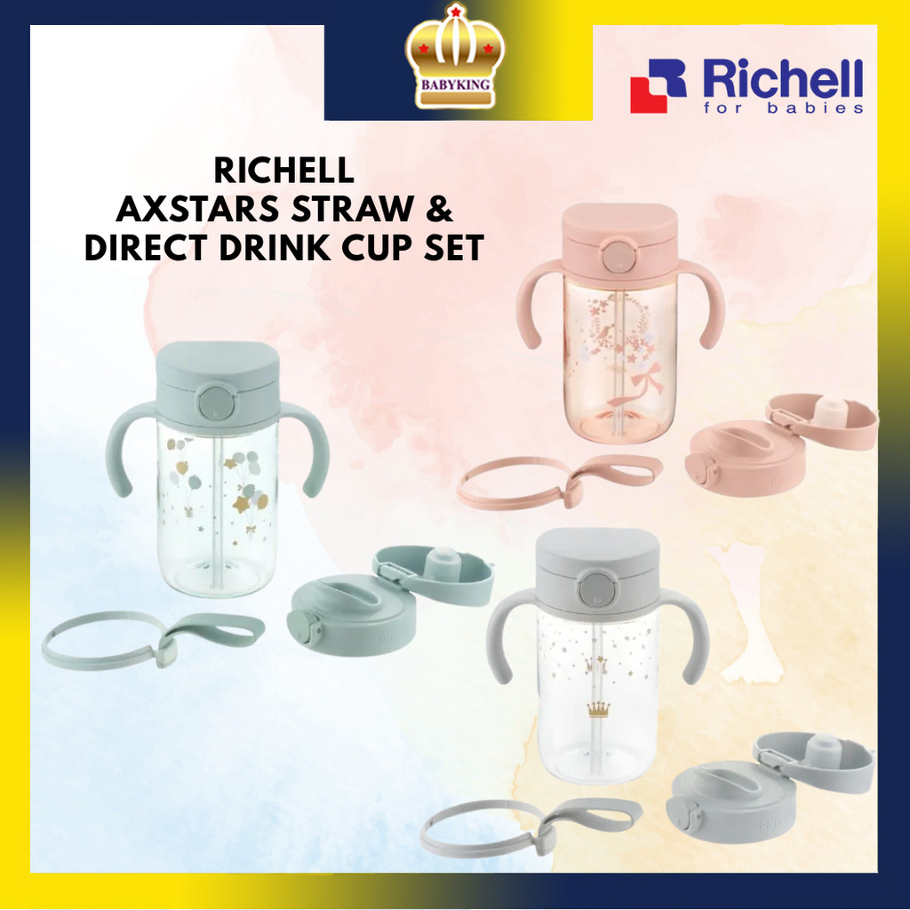 Original Richell Axstars Straw & Direct Drink Cup Set 2in1 Cap Botol ...