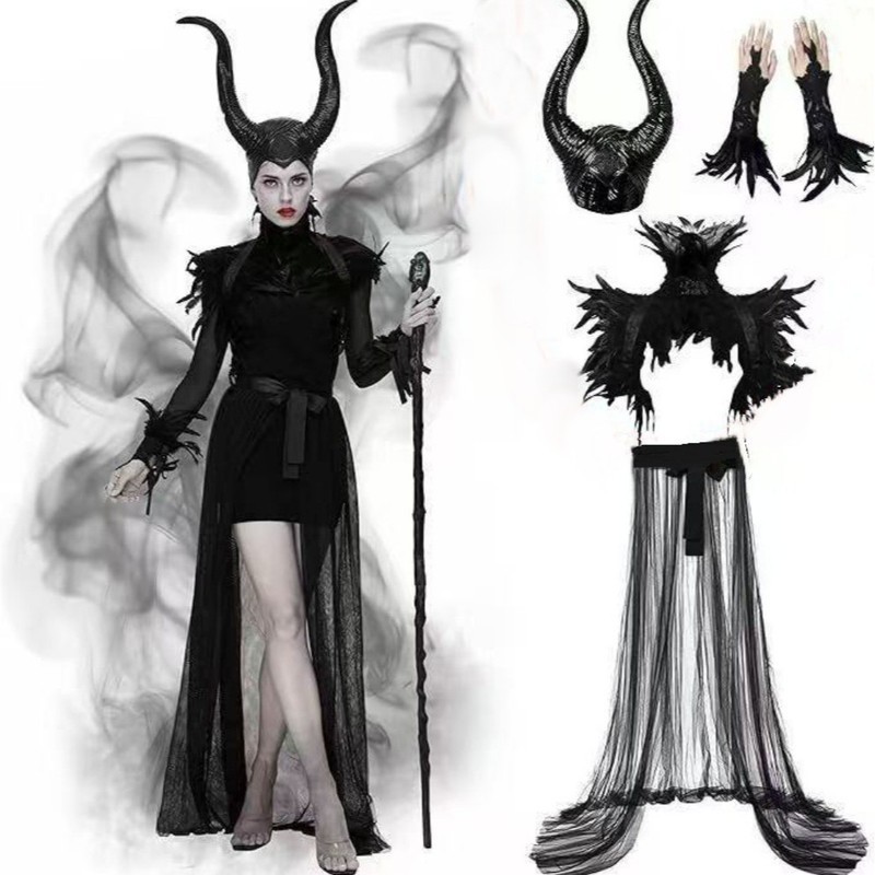 Halloween Black Horn Headgear Mask Sleeping Curse Devil Flow Bar Party ...