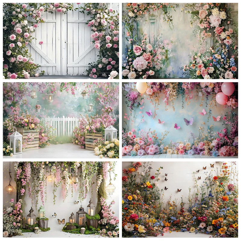 Spring Flowers Backdrop Floral Butterfly Wedding Baby Shower Girls ...