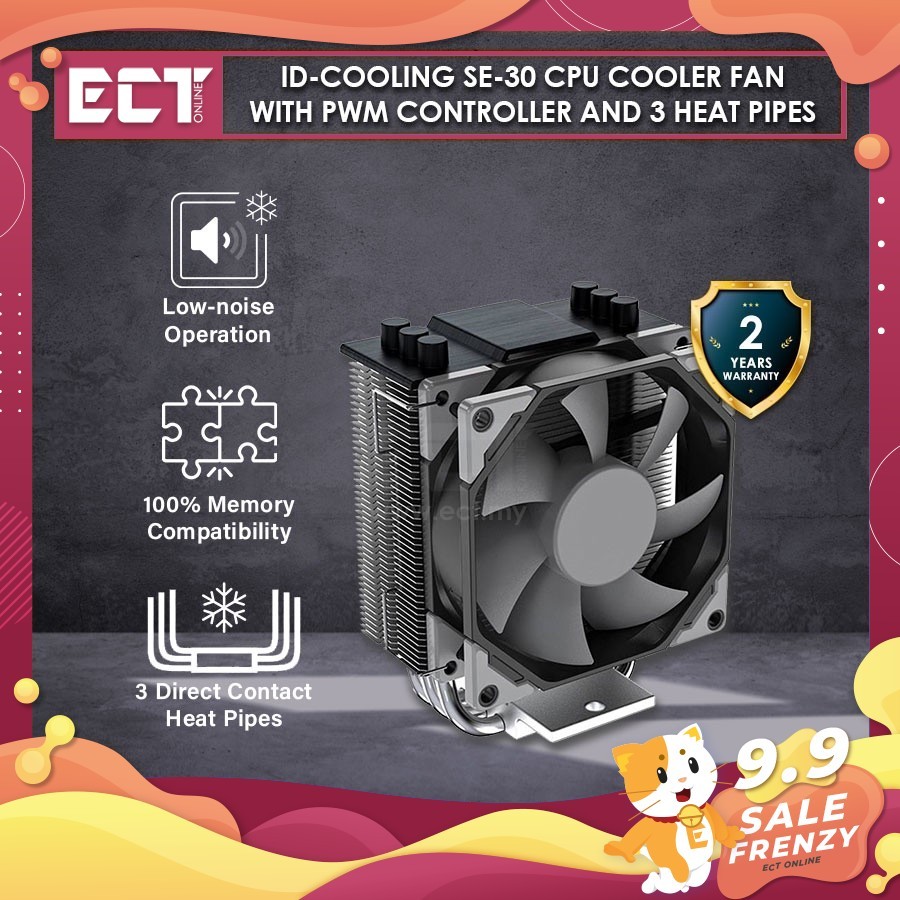 ID-Cooling SE-30 CPU Cooler Fan with PWM Controller and 3 Heat Pipes ...