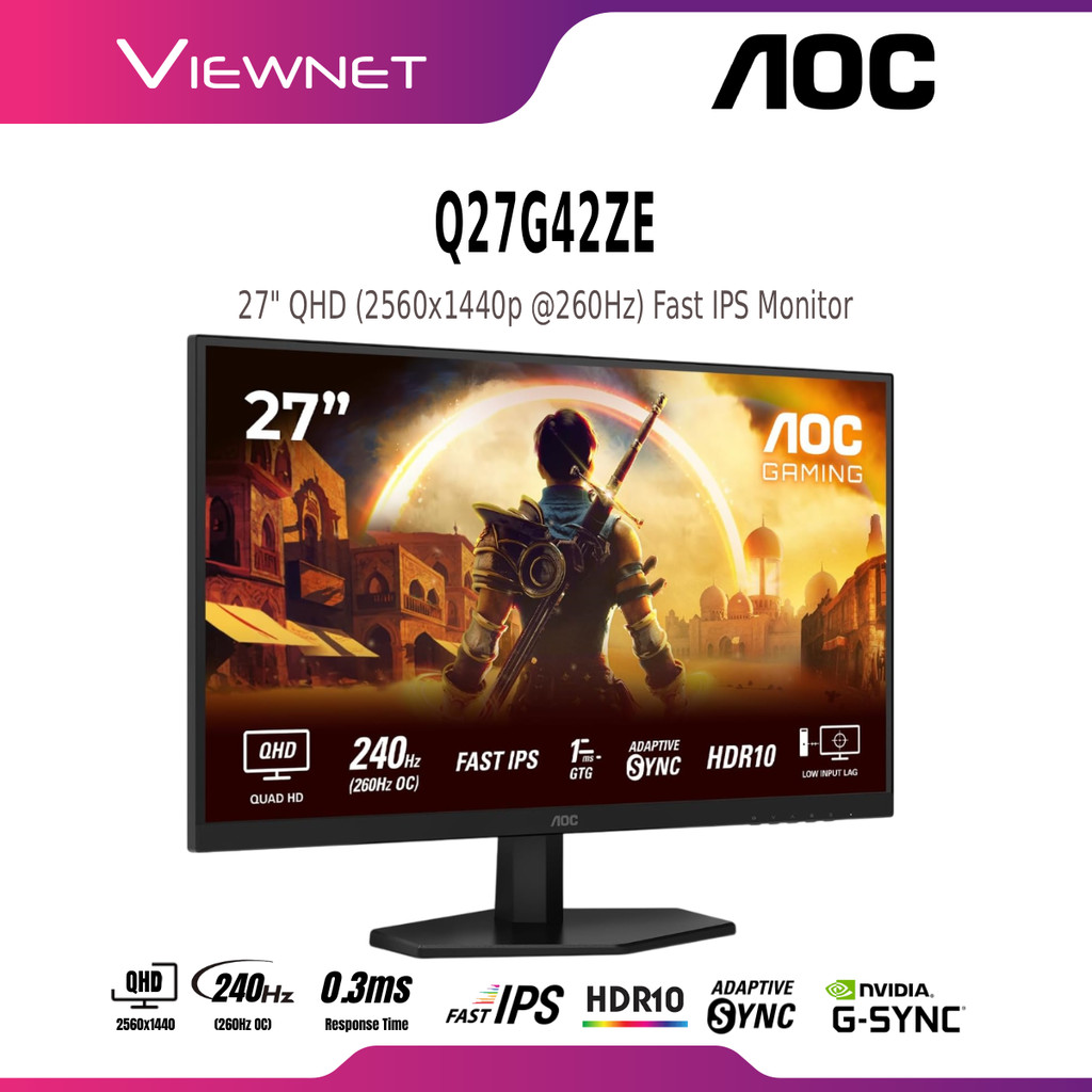 AOC 27" Q27G42ZE QHD (2560x1440@260Hz) LED FLAT FAST IPS GAMING MONITOR ...