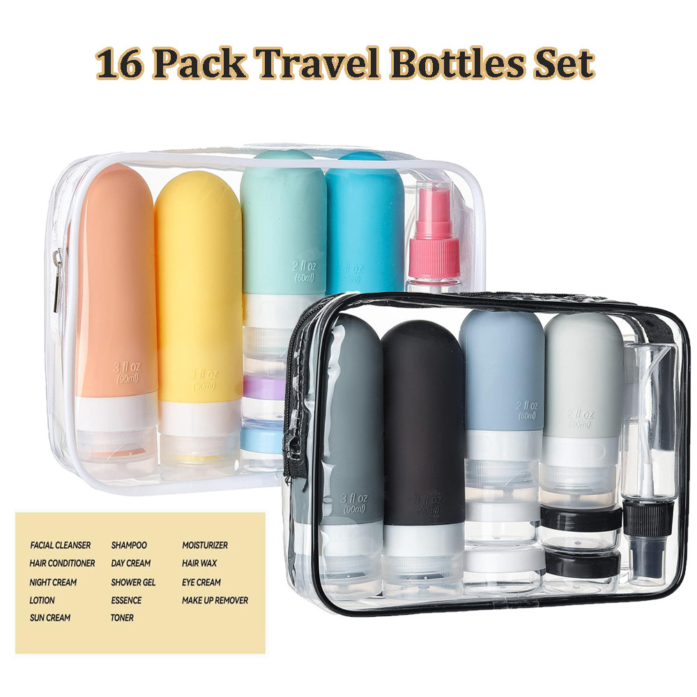 16 Pack Travel Bottles Set TSA Approved Leak Proof Silicone Travel ...