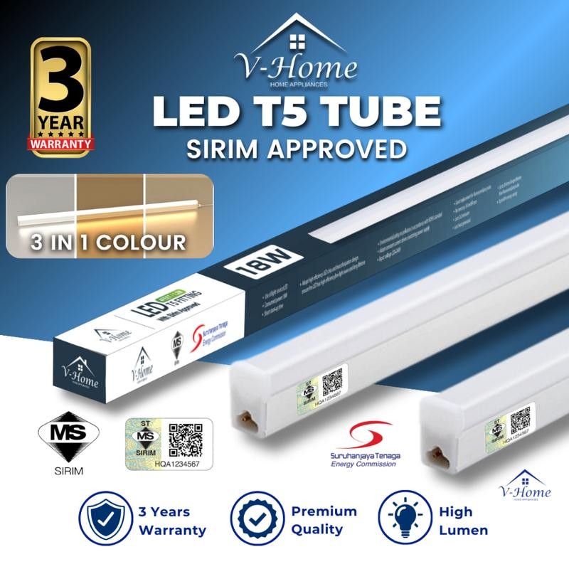 [SIRIM] VHome® LED T5 Tube Light Lamp Bulb Complete Set Celling Light Energy saving 1ft 2ft 3ft ...