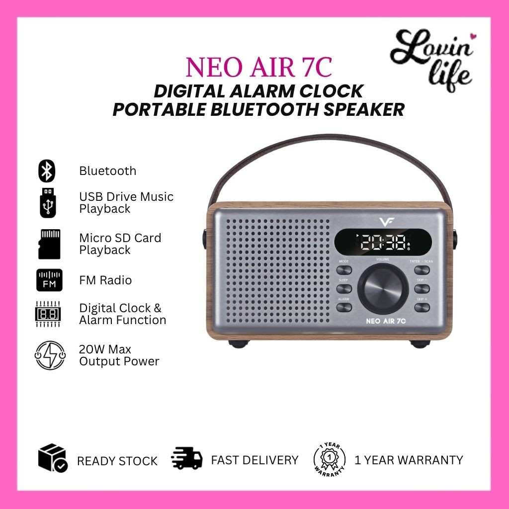 Neo Air 7C Digital Alarm Clock Portable Bluetooth Speaker Support FM ...