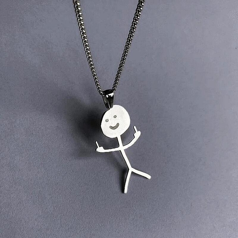 Hip Hop Fxck You Doodle Necklace For Men Women Titanium Steel Middle ...