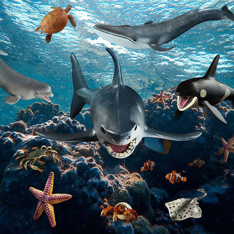 Simulation Animal Model Set Underwater World Sea Life Toy Shark Beluga ...