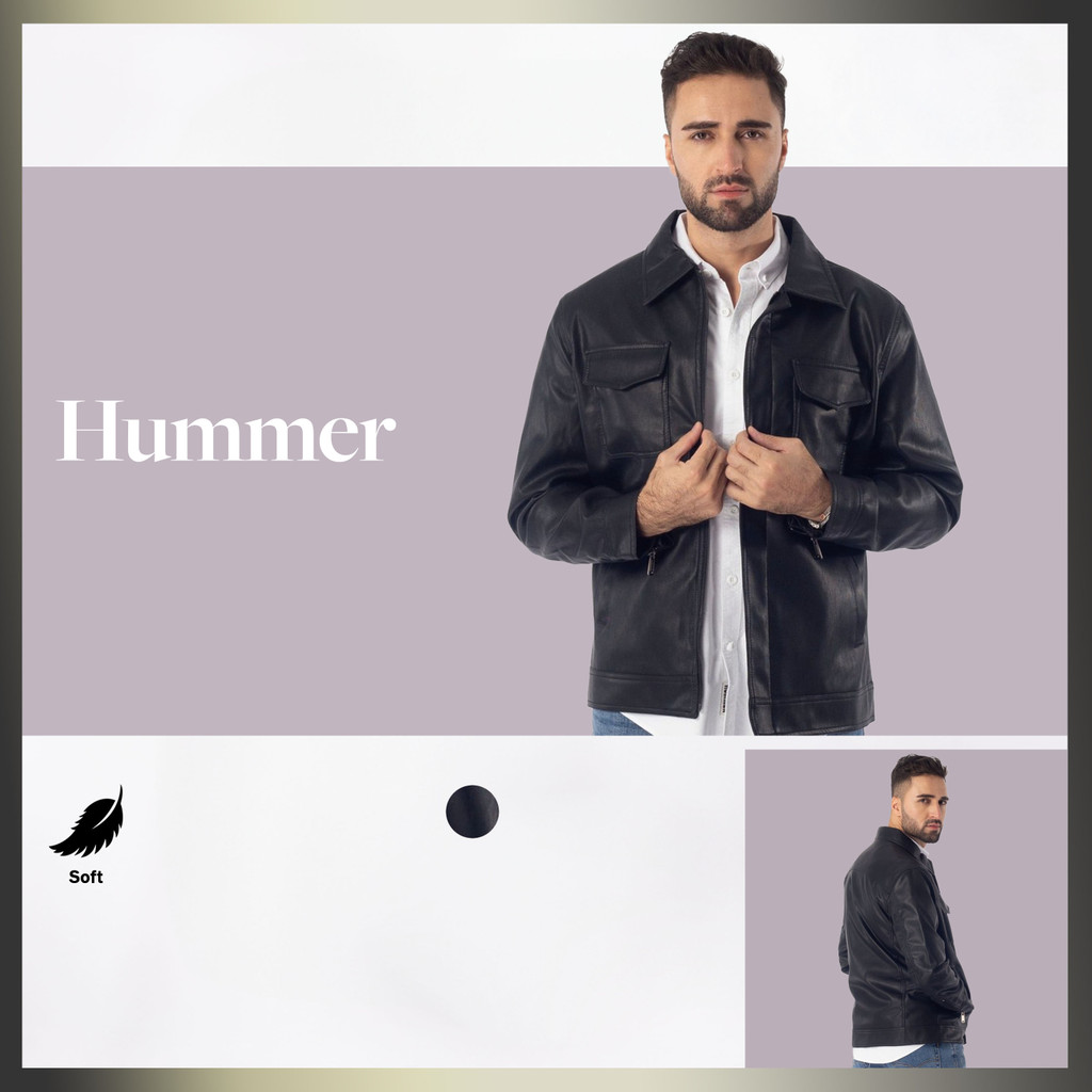【HUMMER】Jacket Kulit Lelaki Lengan Panjang-Lapik Bulu Lembut, Kolar ...
