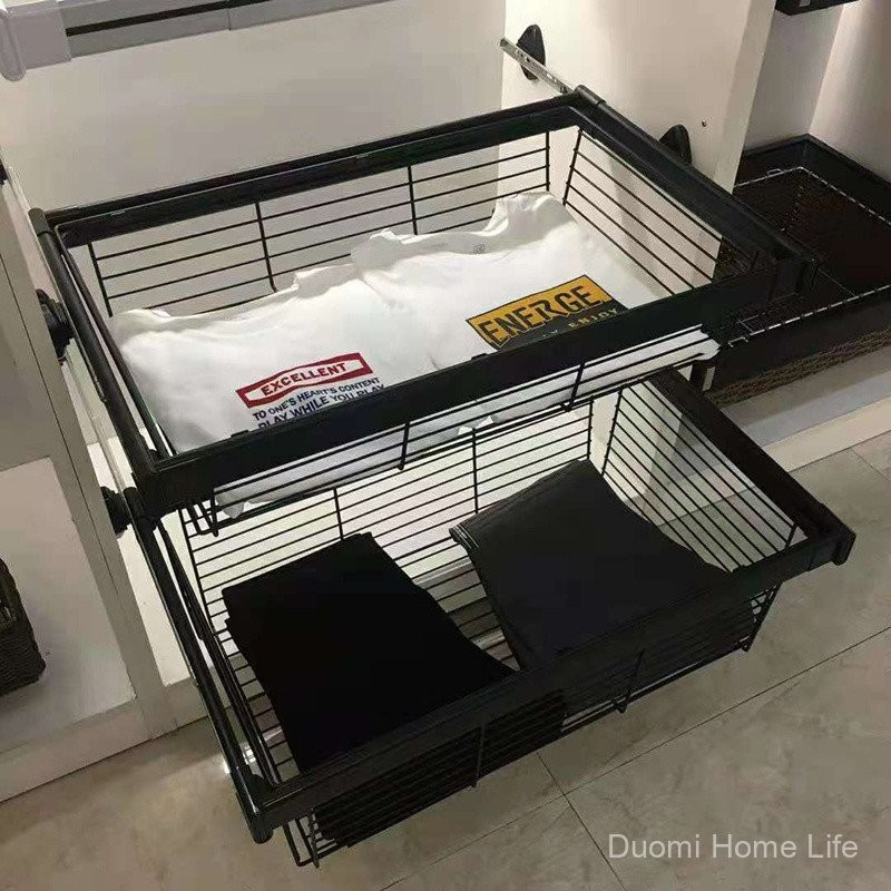 【In Stock】Wardrobe Black Pull-out Basket Drawer Cloakroom Wardrobe ...