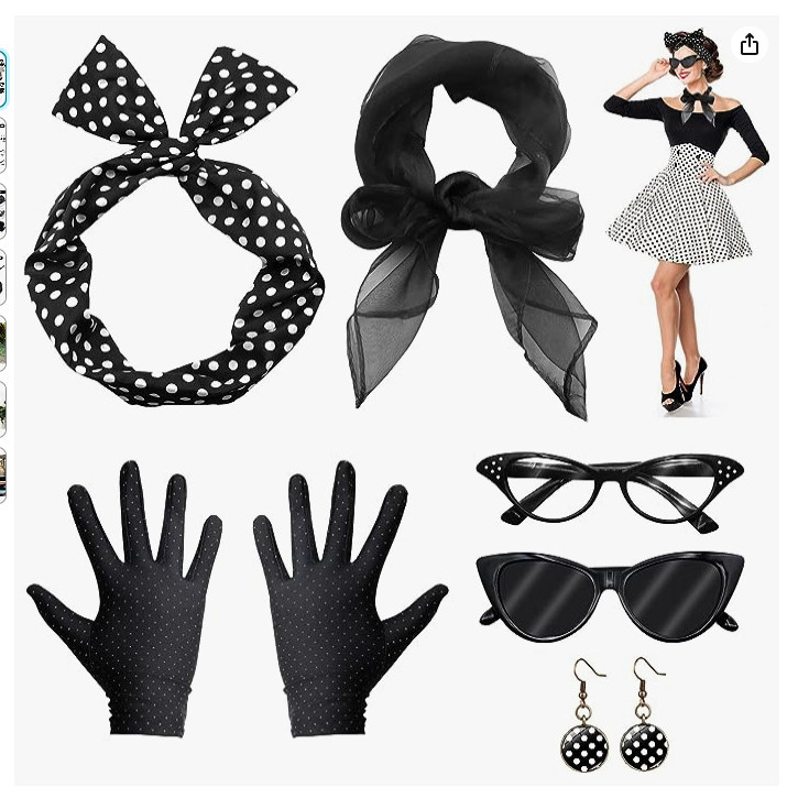 50s Disco Costume Accessories 1950s Fancy Dress Cat Eye Glasses Polka ...