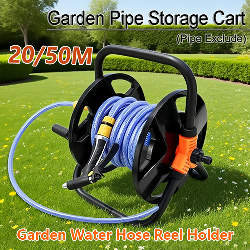 50m Garden Water Hose Reel Heavy duty Hose reel set Trolley type water ...