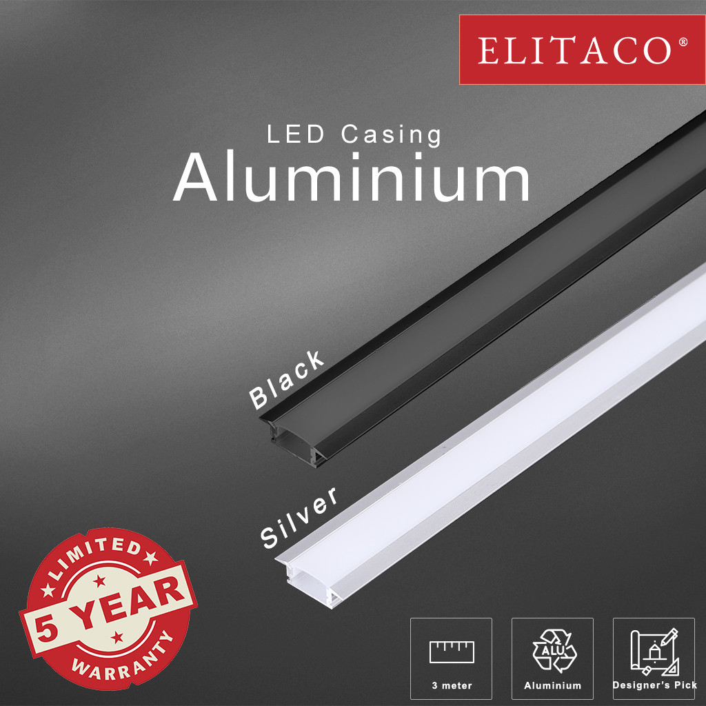 【ELITACO】LED Casing Aluminium 300cm Hitam Perak U V Channel Profil ...
