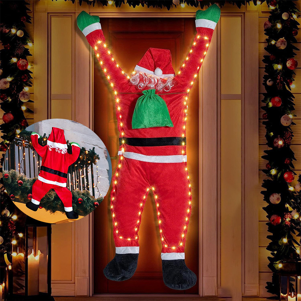1.7M Shining Santa Claus Wall Climbing Christmas Velvet Santa Claus ...
