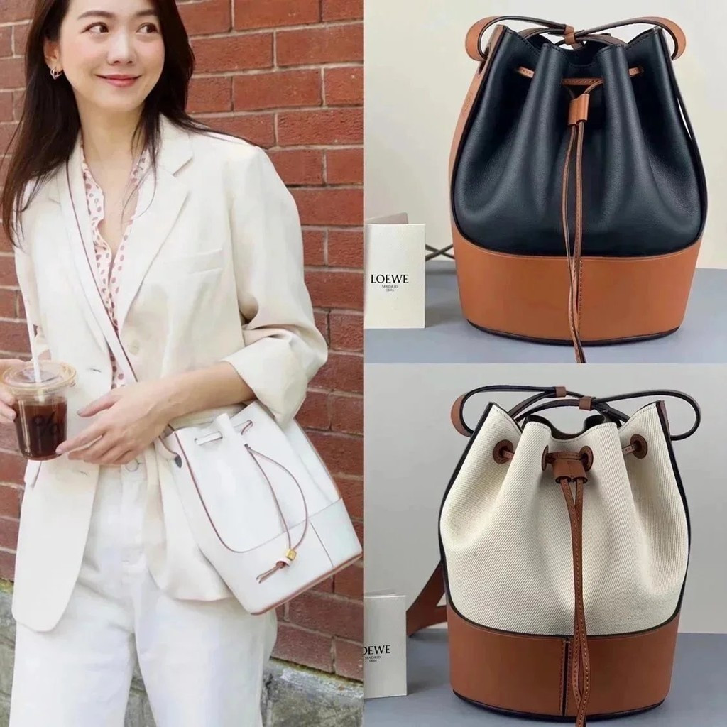 LOEWE LOEWE Bucket Bag Cowhide Color-Blocking Drawstring Balloon Bag ...