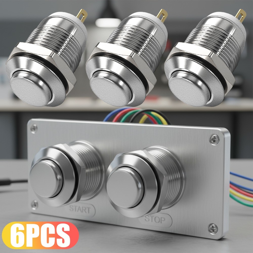 6Pcs 220V IP65 Waterproof Power Pushbutton Round Metal N/O Reset ...