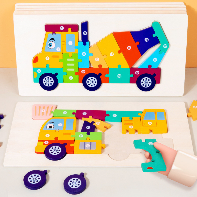 Montessori Wooden Vehicle Puzzle Board – Number Learning & Shape ...
