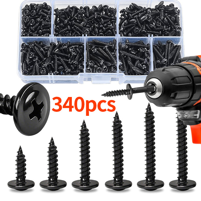 340Pcs Self Tapping Screw Assortment Kit Lock Nut Wood Thread Nail ...