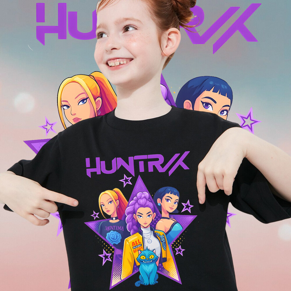 Huntrix Kpop Demon Hunter Huntrix Kids T-Shirts Summer Black Short ...