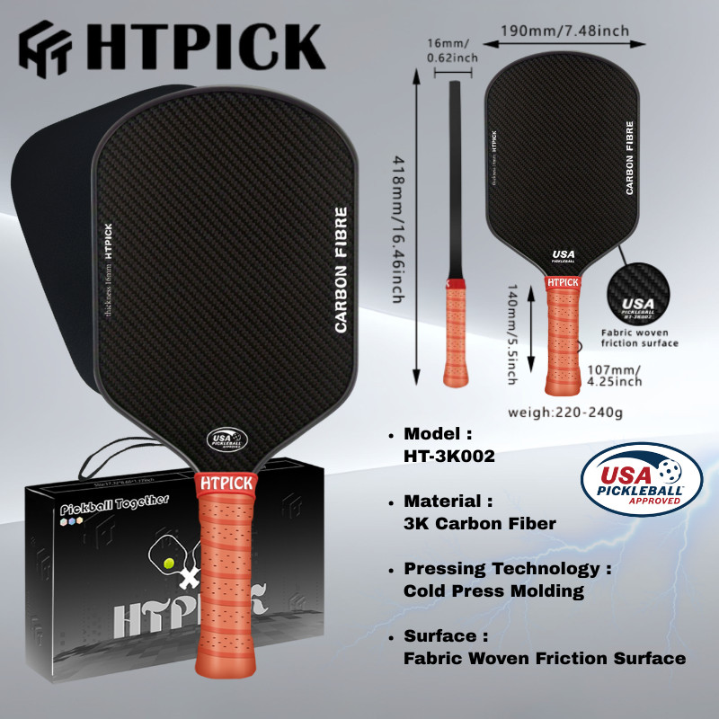 HT-PICK 3K002 3K Carbon Fiber Pickleball Paddle 16mm Cold-Press ...