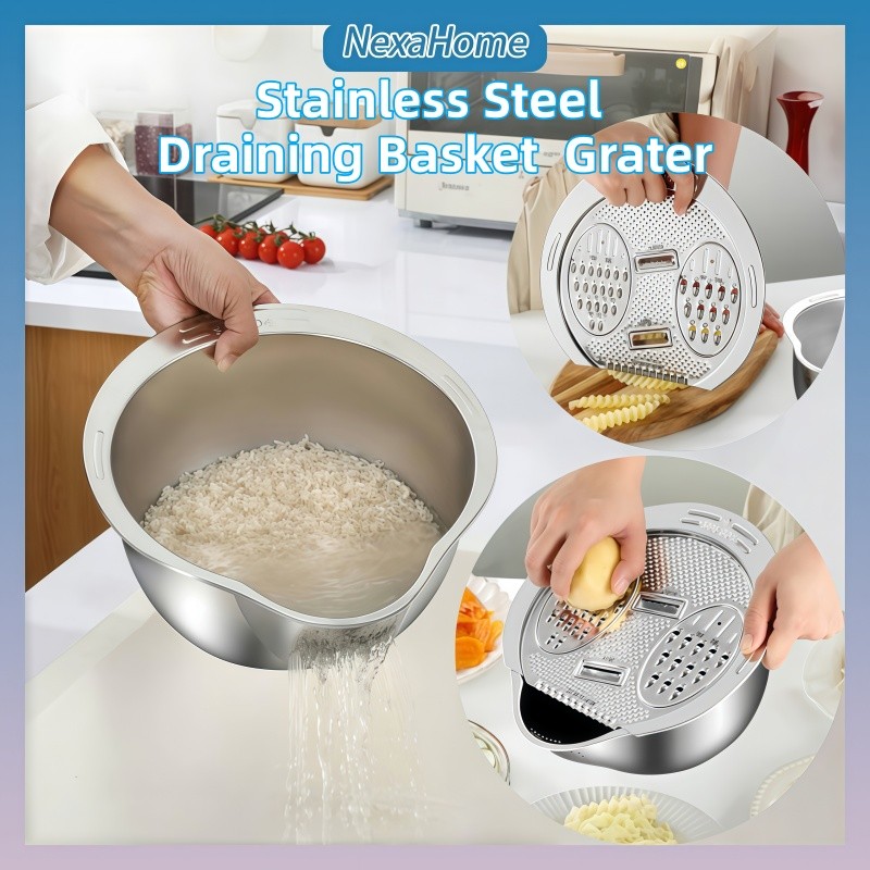 304 Stainless Steel Draining Basket Multi-functional Grater Kitchen ...
