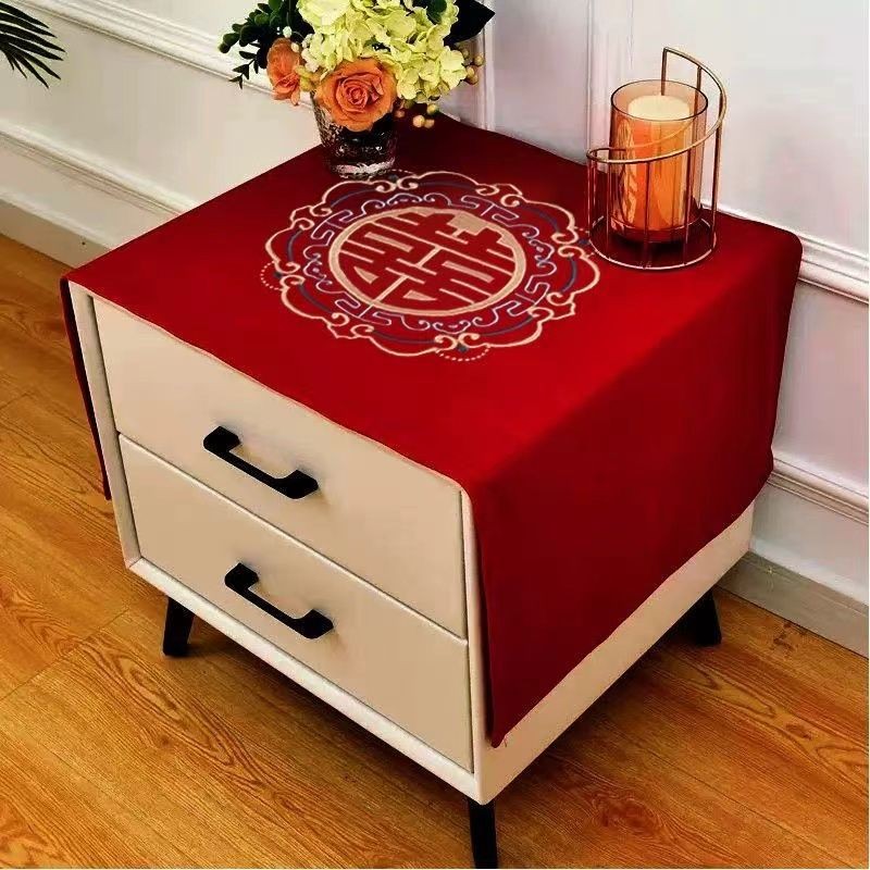 Bedside Table Cover Cloth Wedding Red Happy Character Festive ...