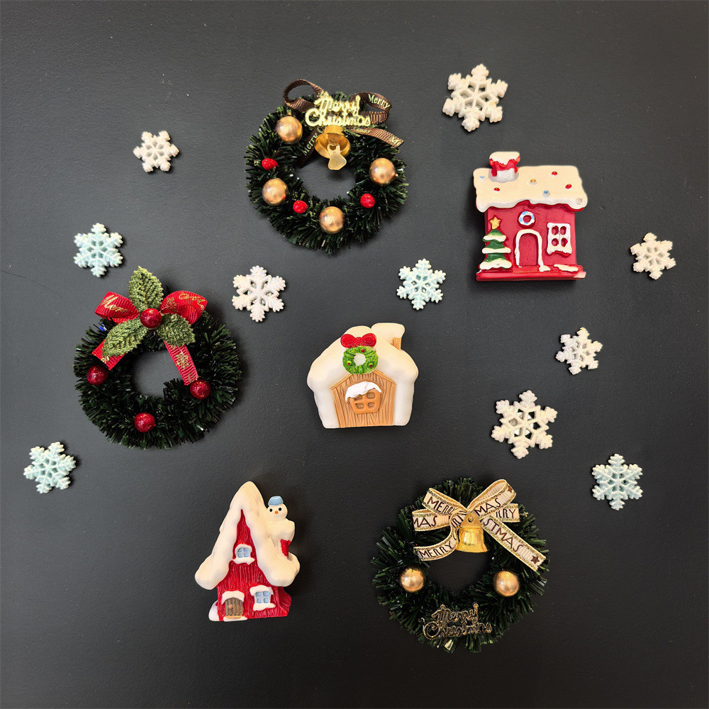 Christmas Wreath Red House Snowflake Three-Dimensional Refrigerator ...