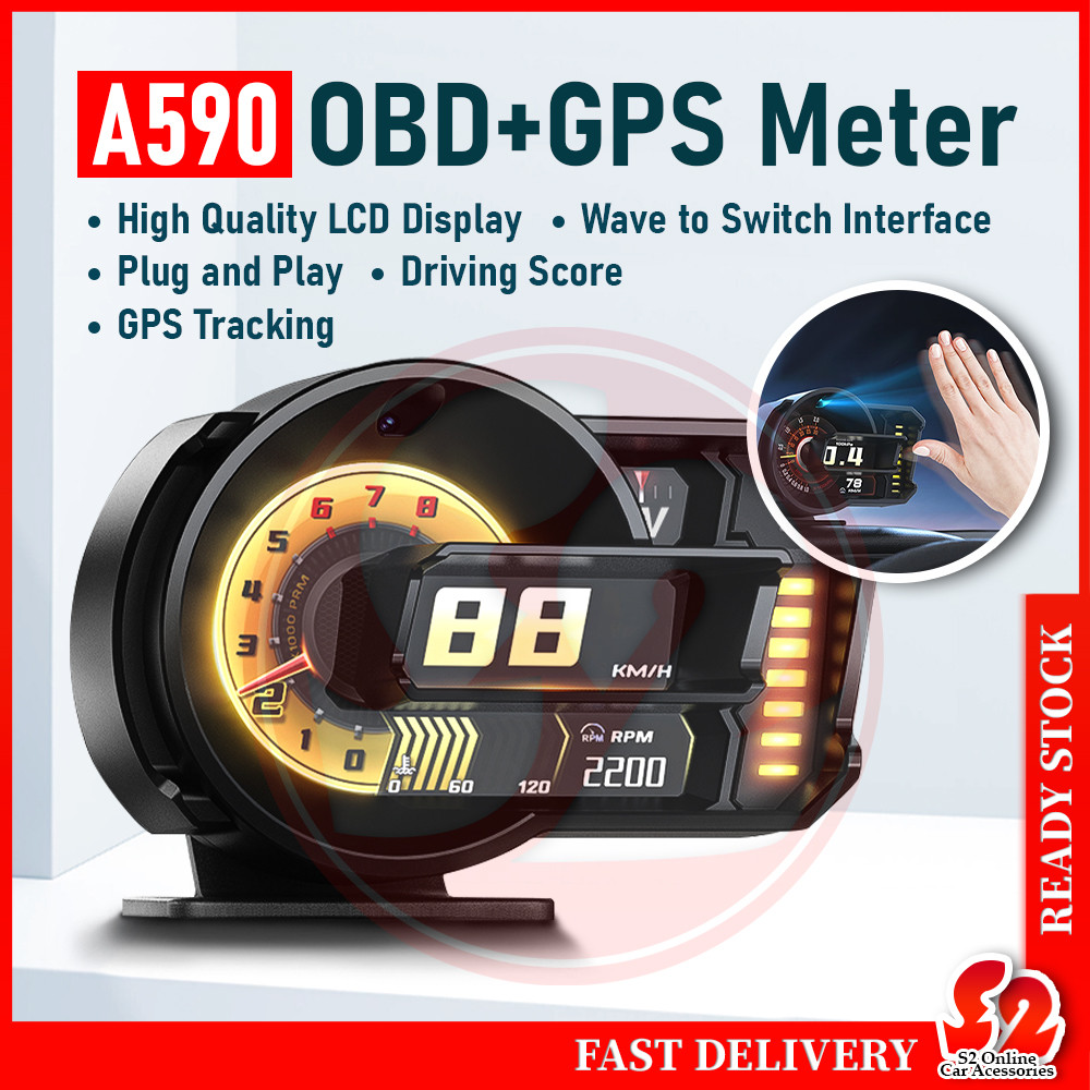 A590 OBD METER OBD2 Speedometer GPS ALARM Display Car HUD Full Lcd ...