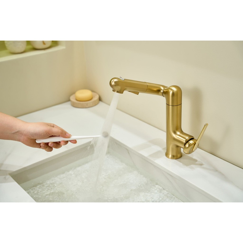 Luxury Rotatable Gold Pull-Out Sink Faucet with Mechanical Arm Water ...