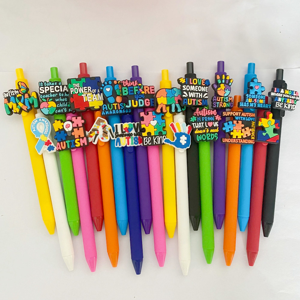 20PCS Autism Awareness Gel Pens Bulk Inspirational Retractable Puzzle ...