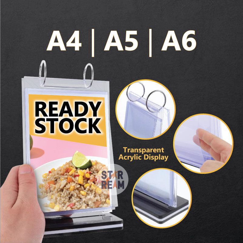 (Pos Fast) A6 A5 A4 Table Menu Stand (6 Sleeves) Vertical Landscape ...