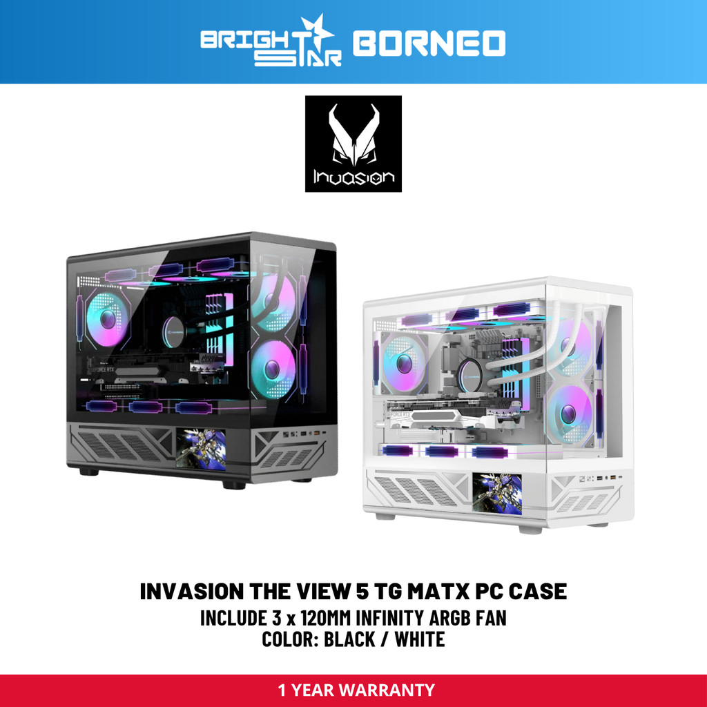 INVASION The View 5 TG MATX Pc Case - Black / White | Shopee Malaysia
