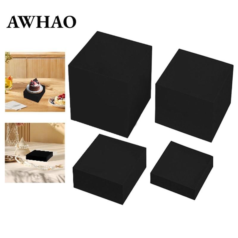 AWHAO Black Buffet Cube Nesting Versatile Dessert Cupcake Table Acrylic ...