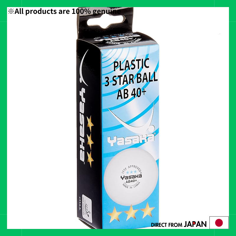 Yasaka Table Tennis Plastic 3-Star Ball AB40+ White, 3 Balls in a Pack ...