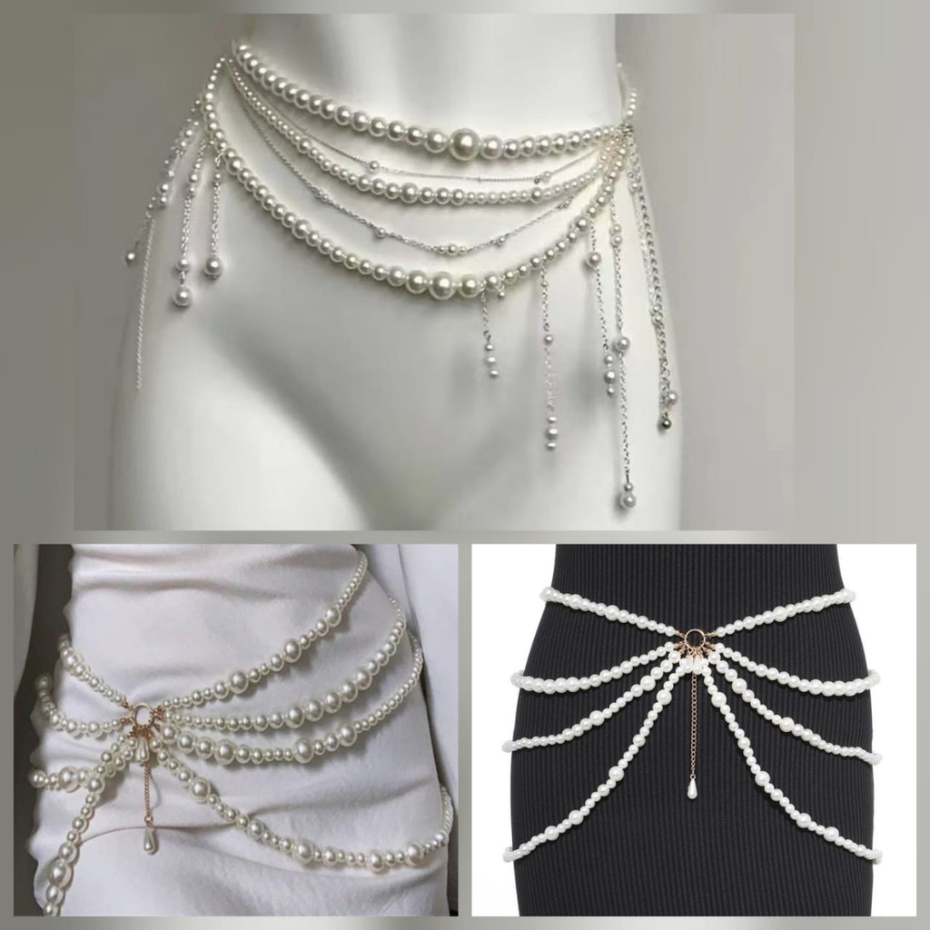 Pearl Belt Imitation Pearl Waist Chain Body Jewelry Retro Party ...